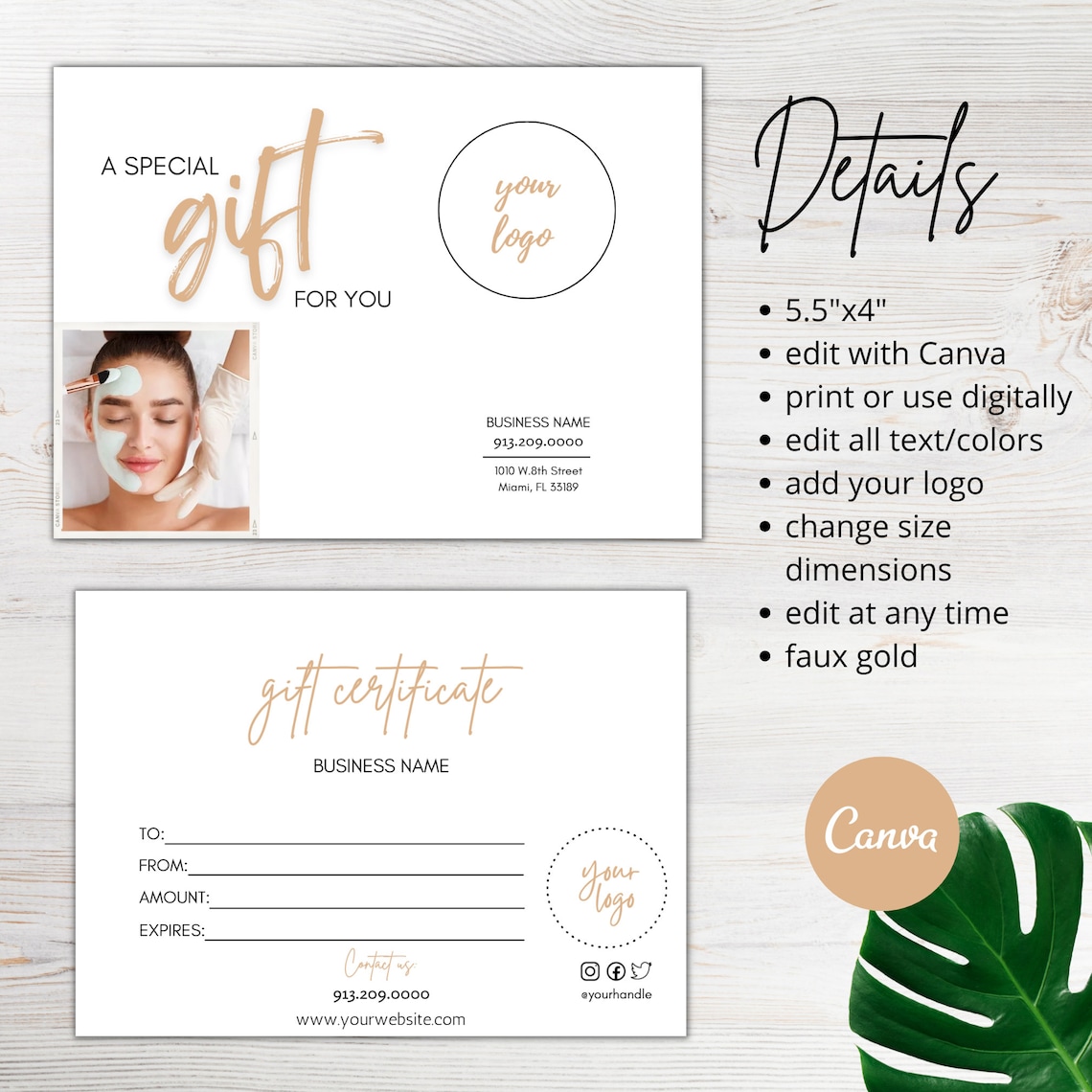 Spa Certificate Template, Salon Gift Card Template, Gift Voucher ...