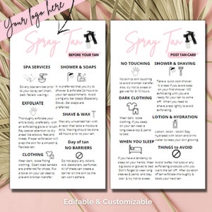 Spray Tanning Pre and Post Tan Instruction Cards | Digital Download 2x3 ...