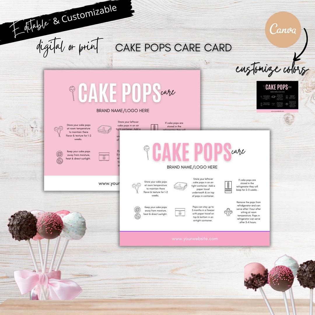 Printable Cake Pops Care Cards, Editable Cakesicles Care Guide Template ...