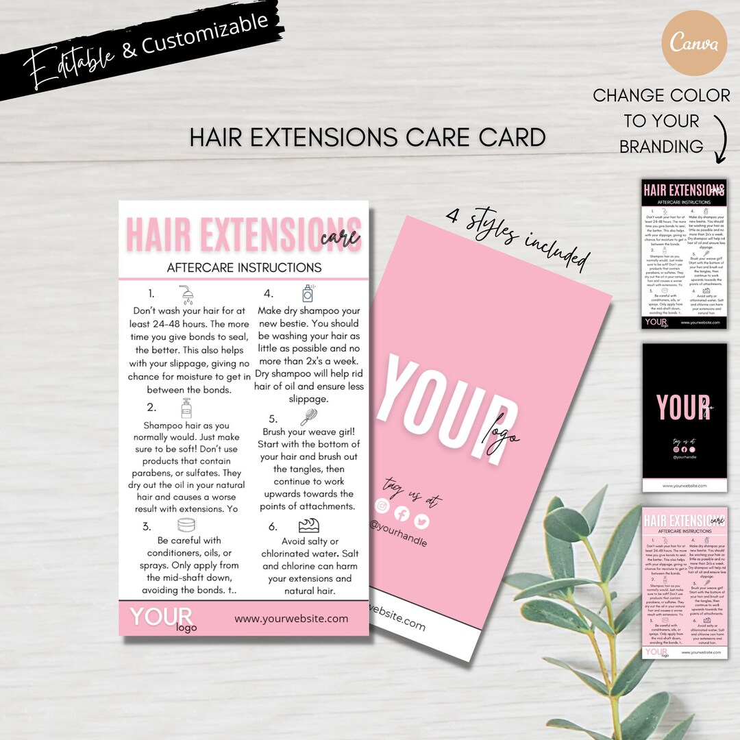 Hair Extension Aftercare Card: Salon Stylist Instructions (editable) - Etsy
