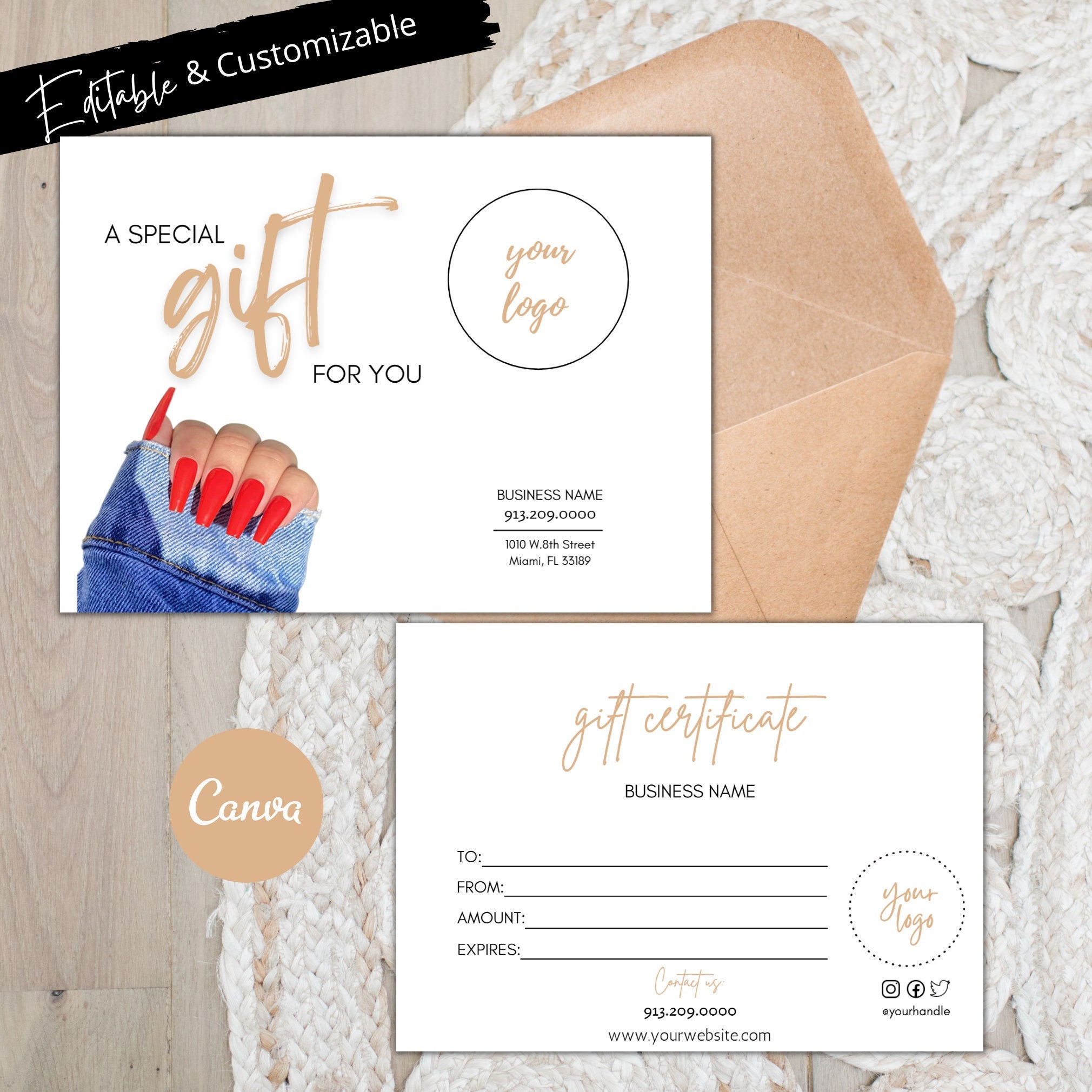 Nail Salon Gift Certificate Template: Editable Gift Card (canva) - Etsy