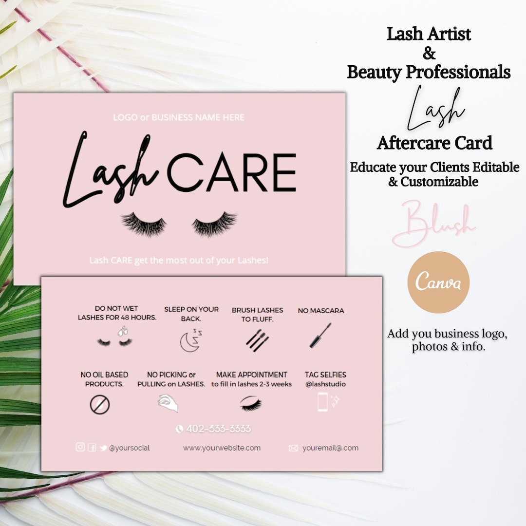 Lash Care Card, Editable Aftercare Card | DIY Beauty Lash Extensions ...