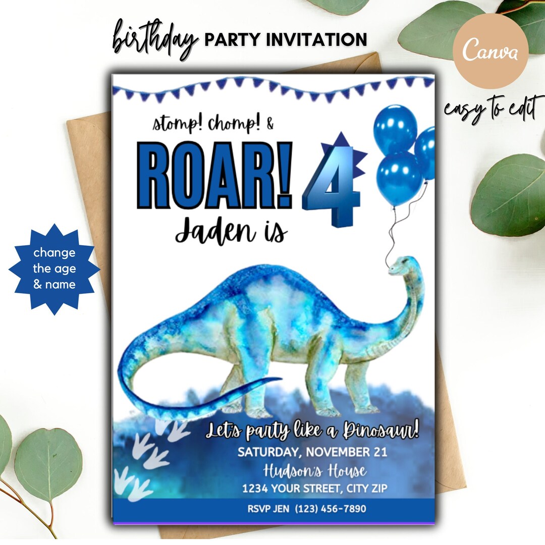 Editable Dinosaur Birthday Invitation: Dino Party Template (digital ...