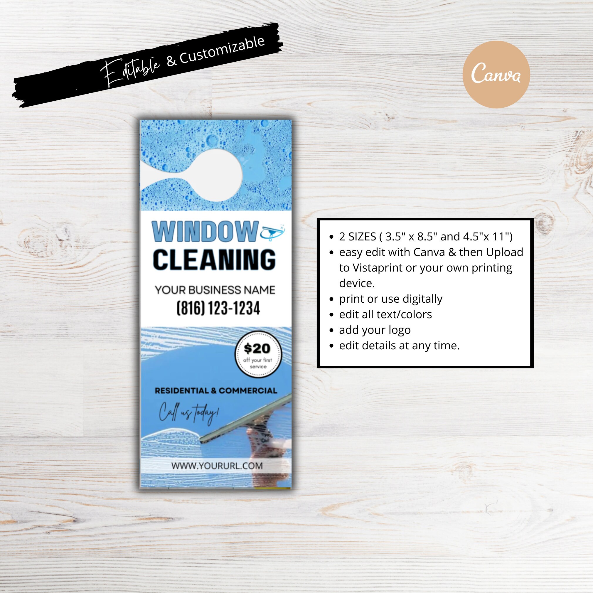 Window Cleaning Door Hanger Template: Business Flyer (canva Editable ...