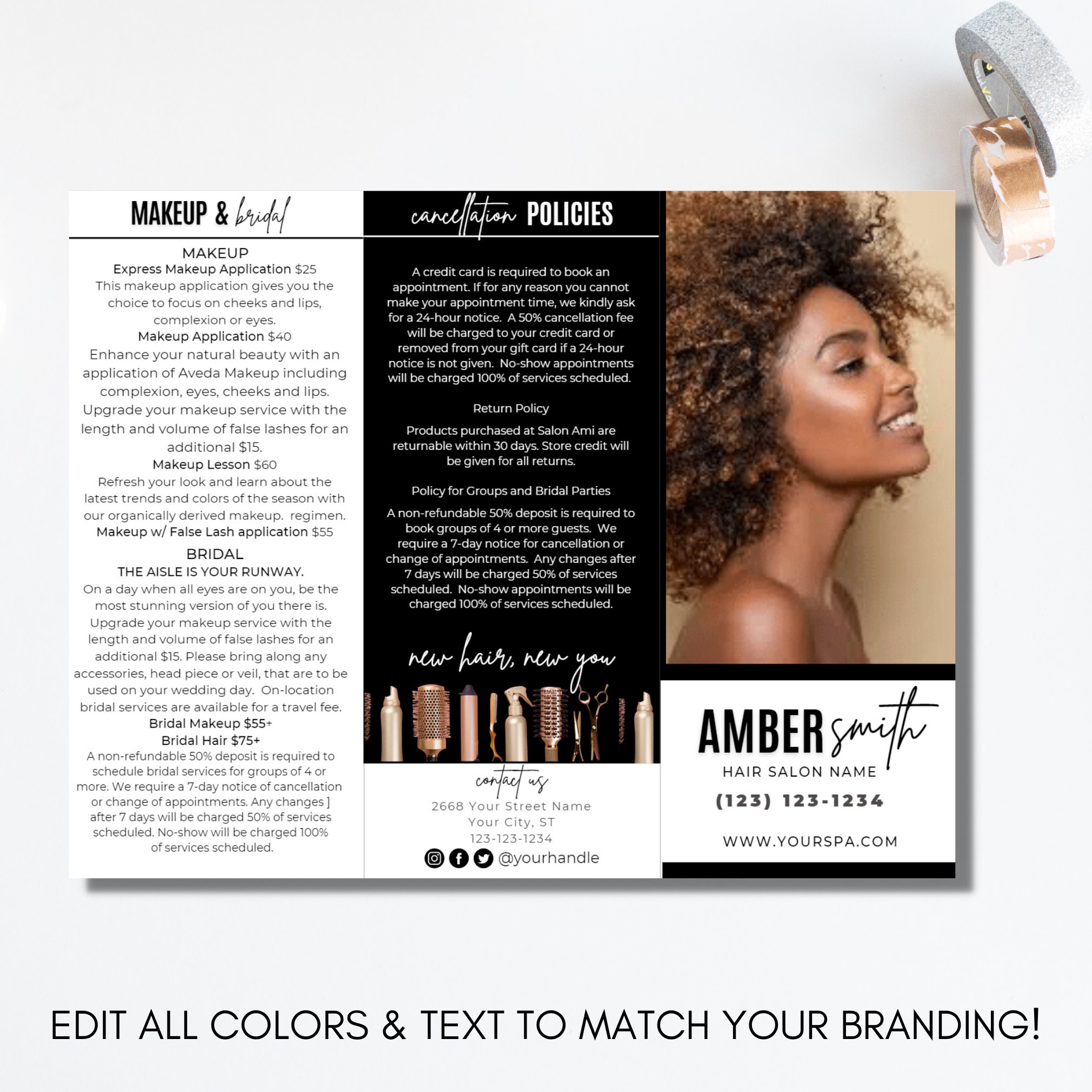 Editable Hair Salon Brochure: Printable Trifold Pamphlet (canva ...