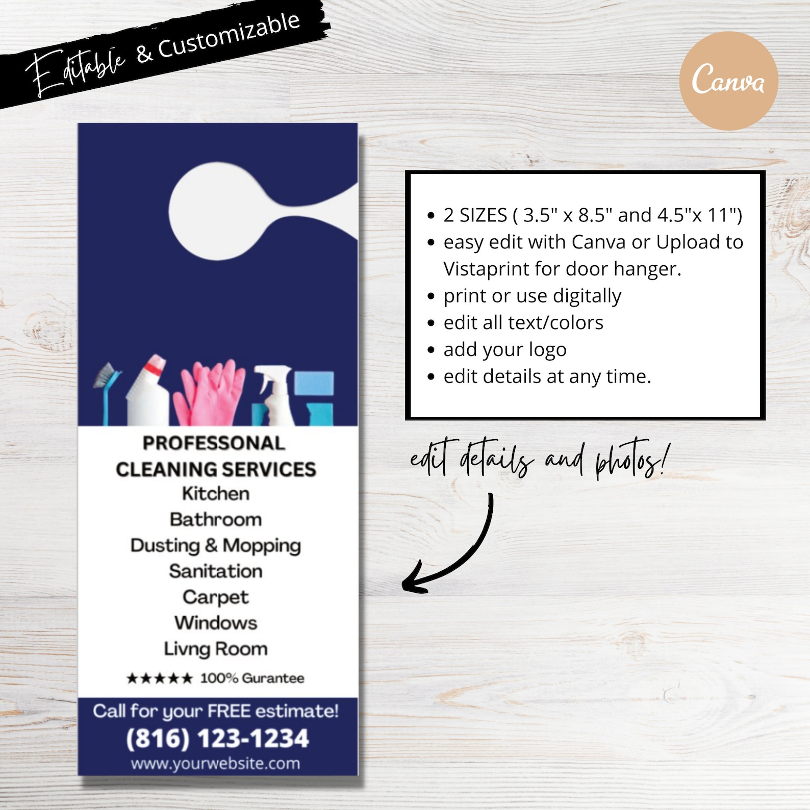 Cleaning Service Door Hanger Template: Home Business Flyer (canva ...