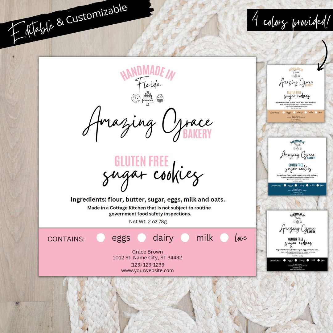 Editable Bakery Label Template: Custom Cookie Ingredients (digital ...