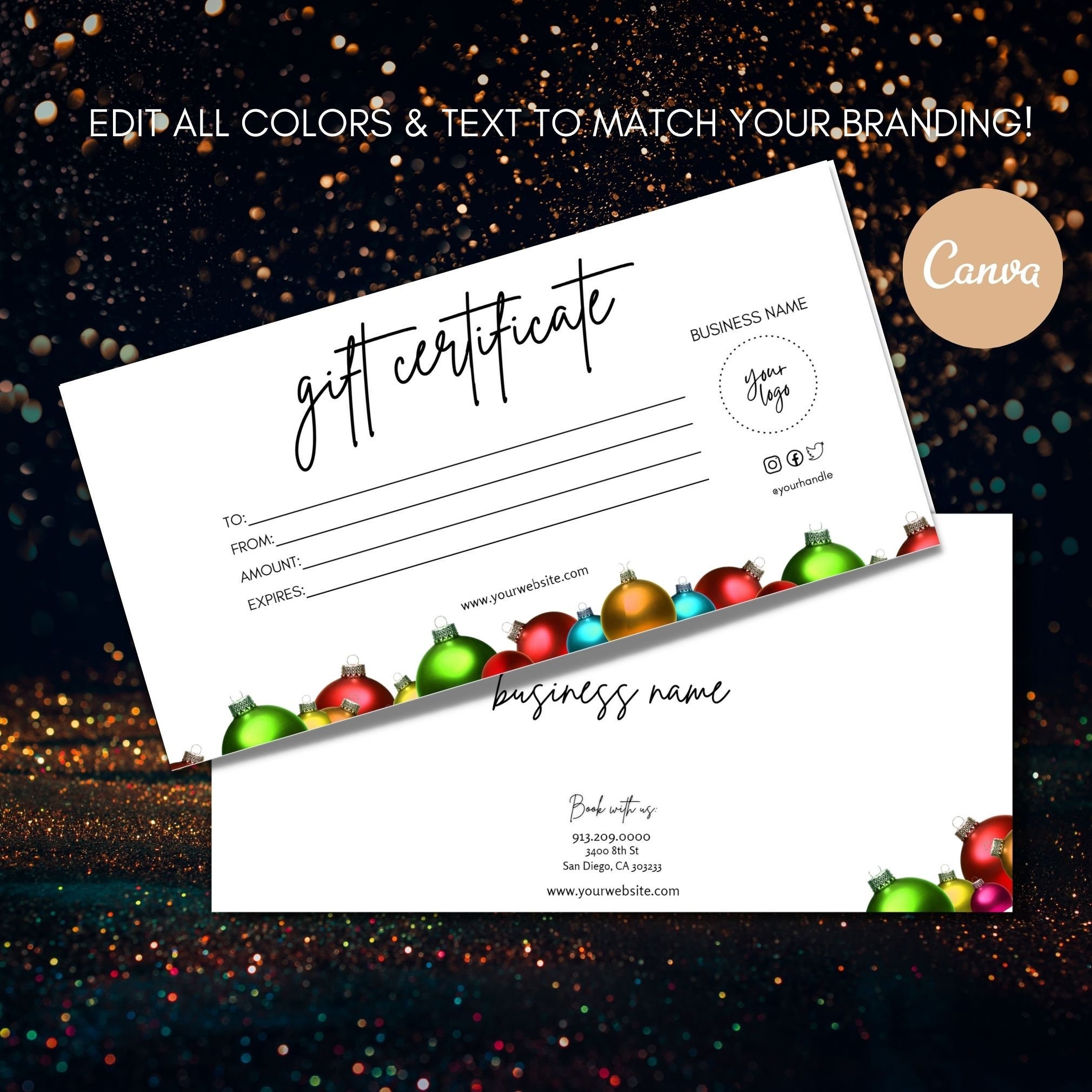 Christmas Gift Certificate Template, Editable Holiday Gift Card ...