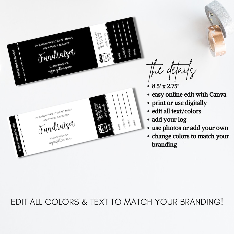 Fundraiser Event Ticket Template, Faux Gold Charity Raffle Ticket With ...