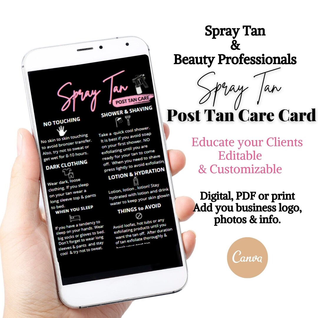 Spray Tan Phone Aftercare Card, Spray Tan Post Care, Spray Tanning ...