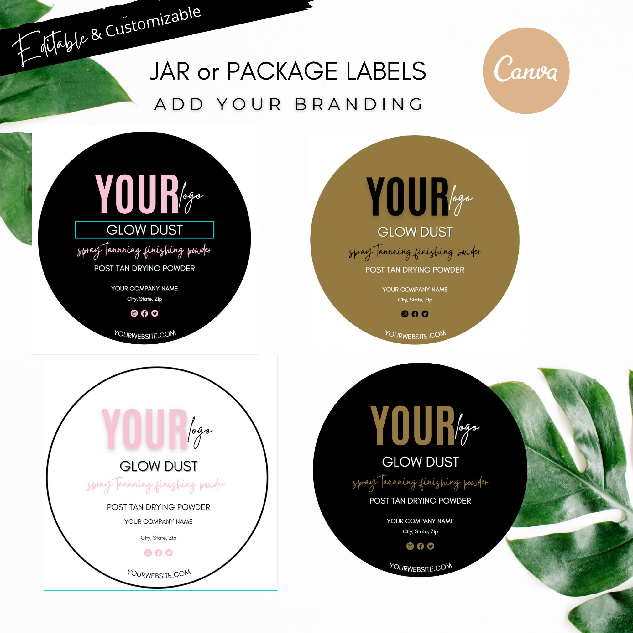 Product Label Template | Editable Jar Label| Spray Tan Drying Powder ...
