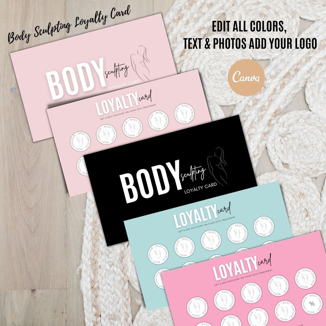 Body Sculpting Loyalty Card, Editable Body Contour Customer Rewards ...