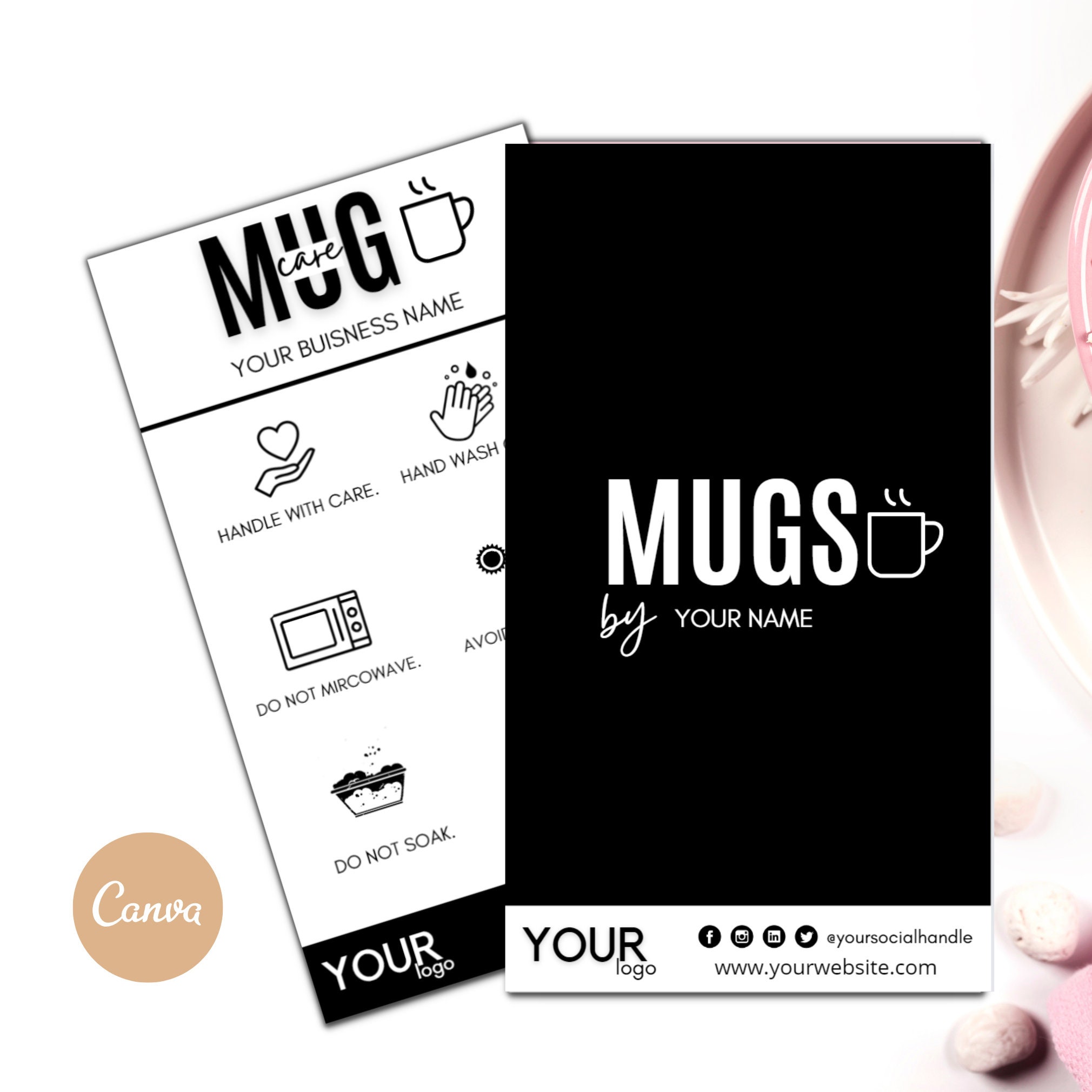 Mug Care Card Template, MINI Coffee Cup Care Guide, Editable Mugs Care ...