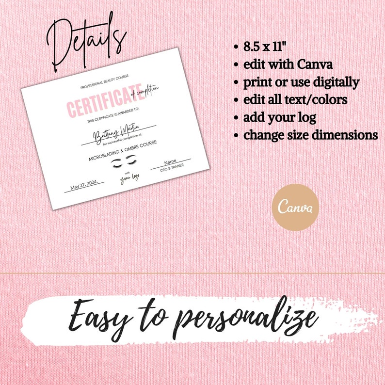DIY Certificate of Completion Template, Printable Brow Course ...