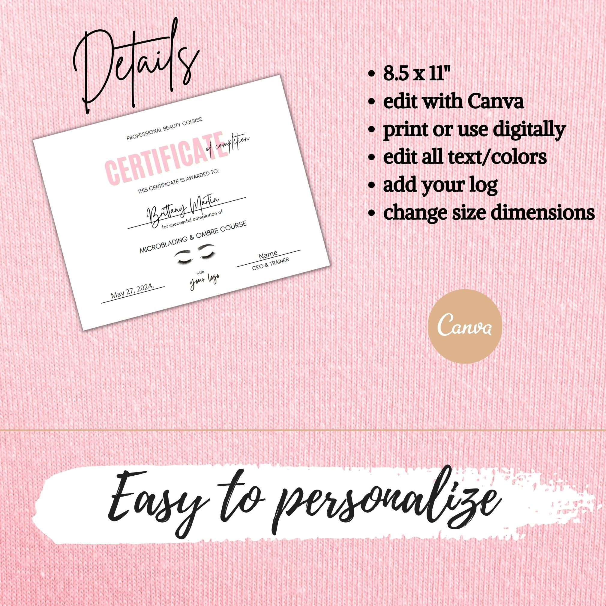 DIY Certificate of Completion Template, Printable Brow Course ...