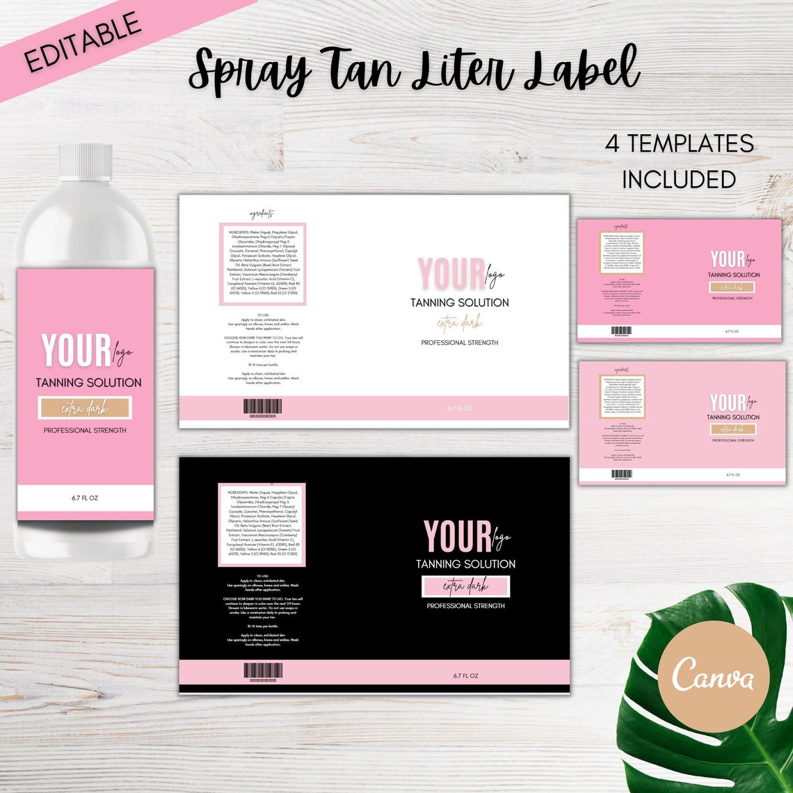 Spray Tan Artist Product Label Template | Editable Tanning Solution ...