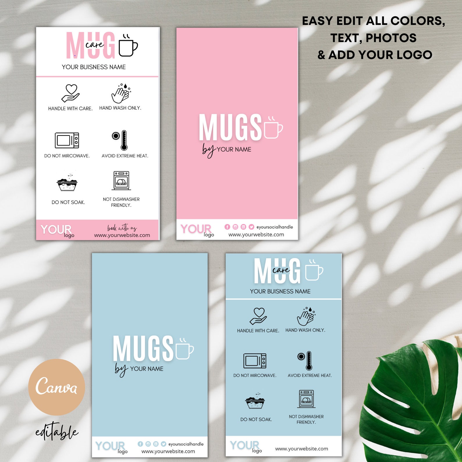 Mug Care Card Template MINI Coffee Cup Care Guide Editable - Etsy