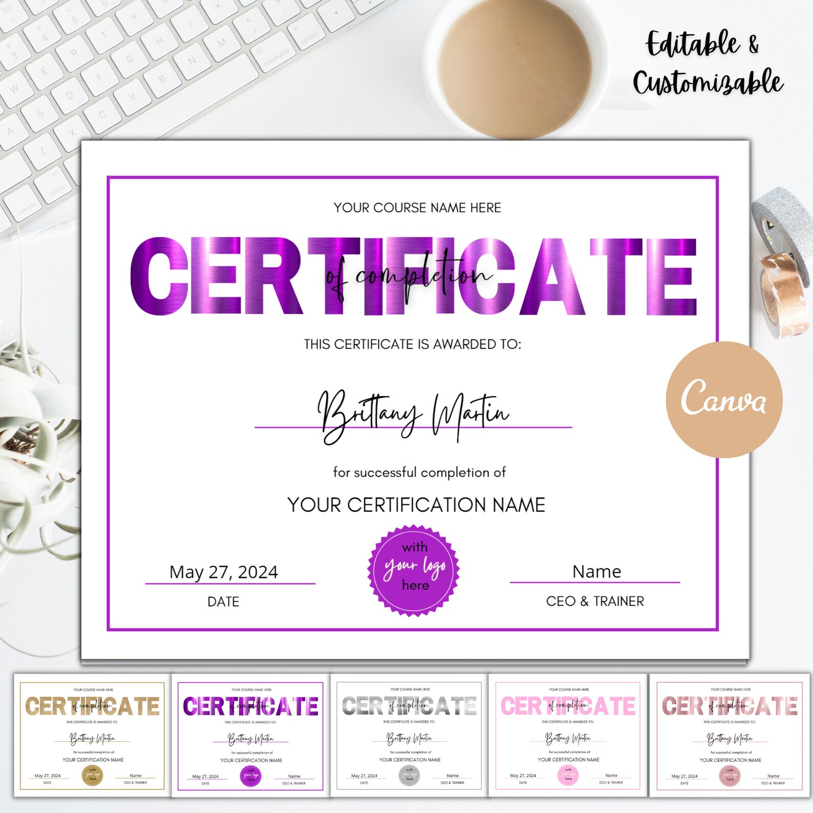 DIY Certificate of Completion Template Printable Course - Etsy