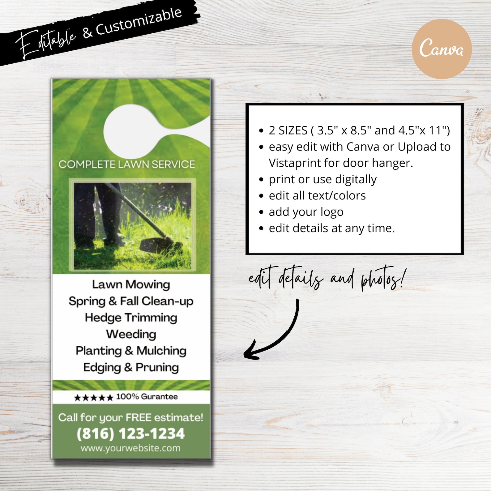 Front & Back Lawn Service Door Hanger Template, Lawn Mowing Marketing ...