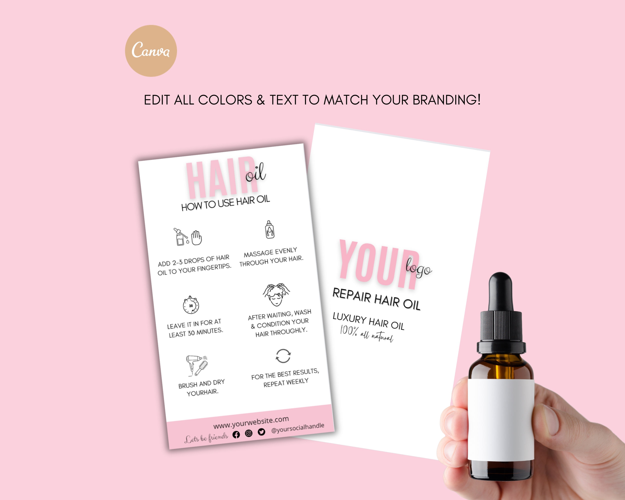 Editable Hair Oil Care Card: DIY Hot Oil Treatment Instructions - Etsy