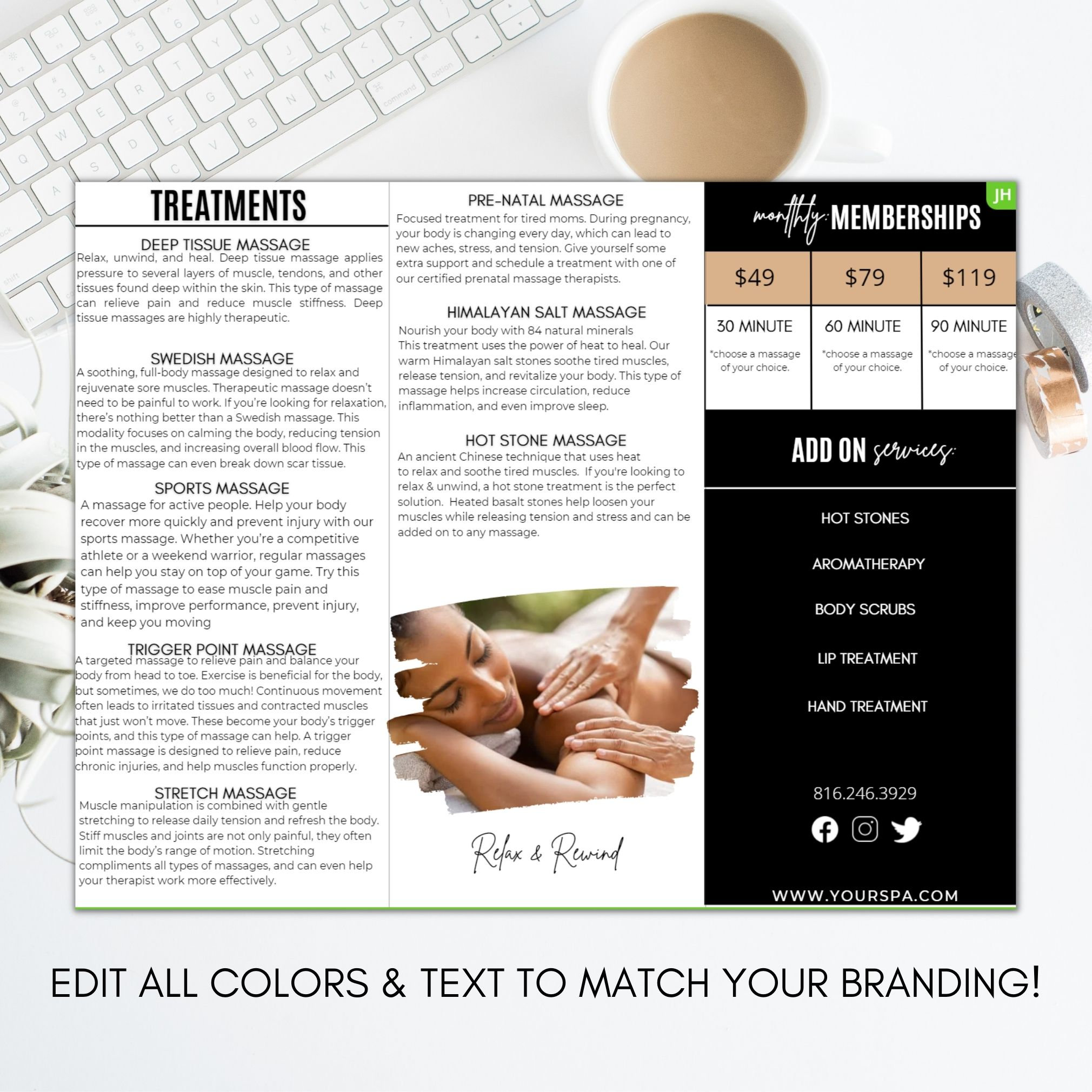 Massage Therapist Brochure, Massage Trifold, Printable Spa Pamphlet ...