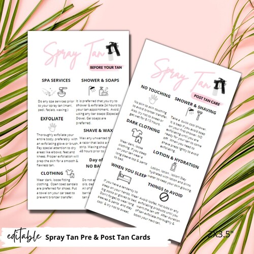 Spray Tanning Pre and Post Tan Instruction Cards Digital | Etsy