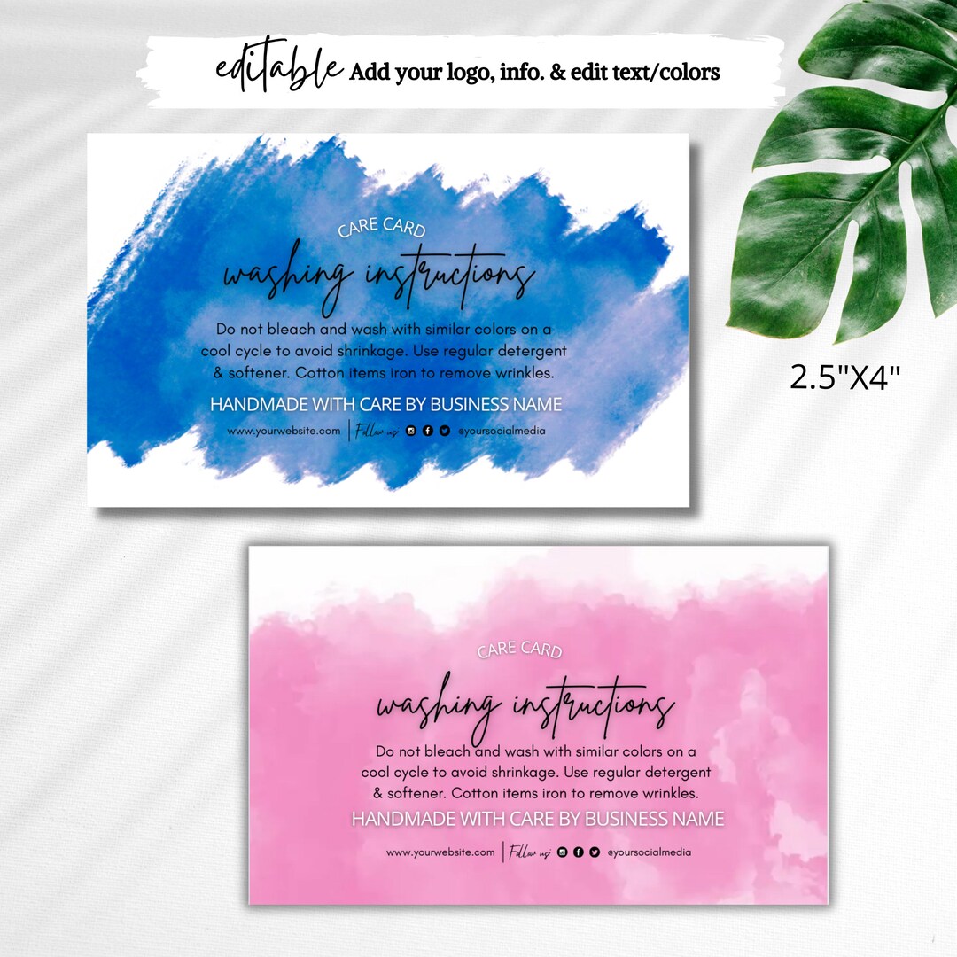 Editable Apparel Care Card Template: Washing Instructions (4x2.5") - Etsy