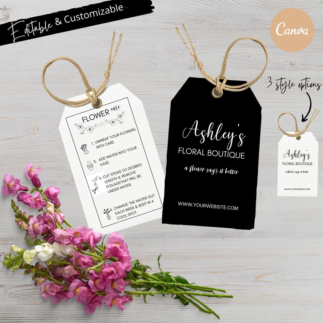 Editable Florist Hang Tag Template: Minimalist Flower Care Guide ...