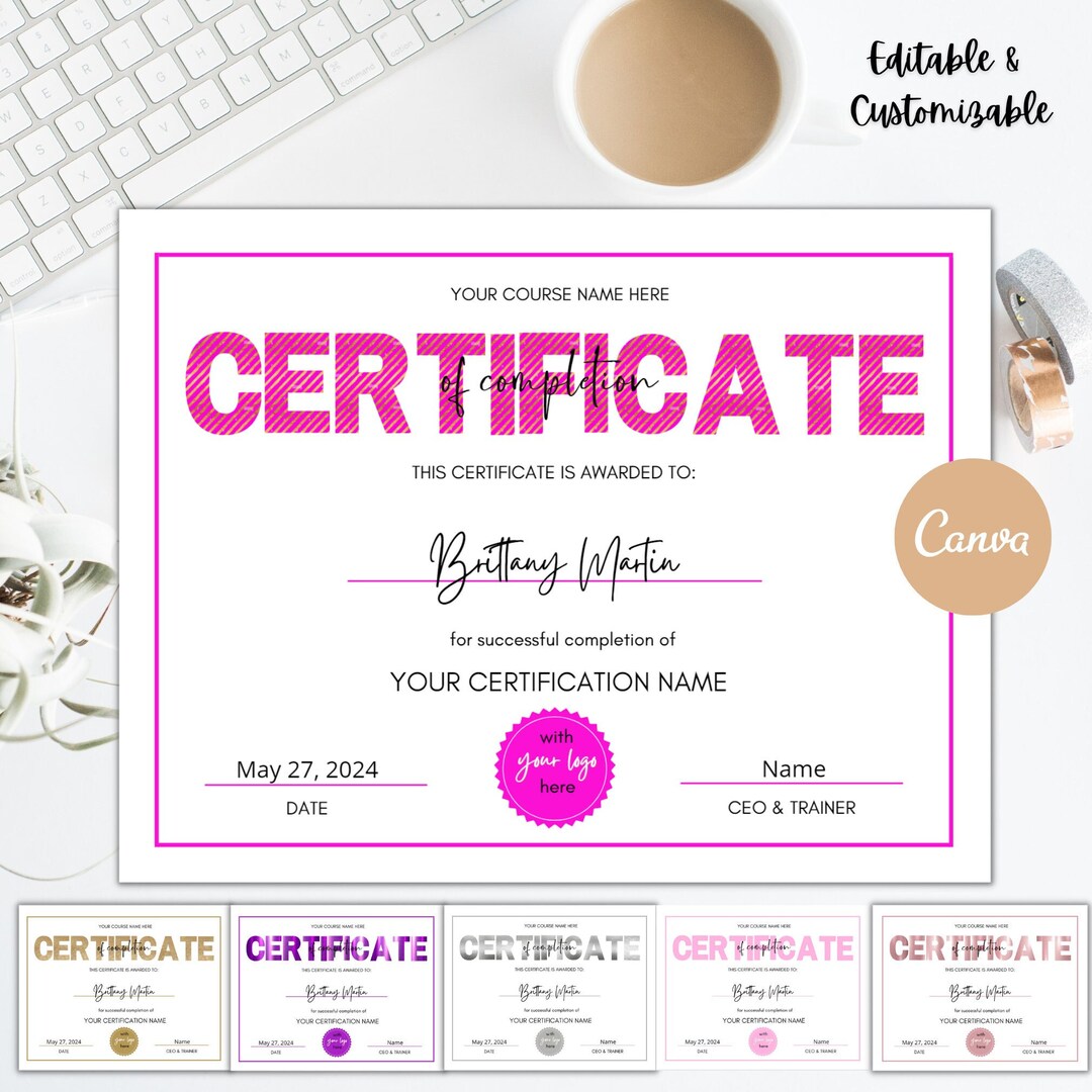 DIY Certificate of Completion Template, Printable Course Certificate ...