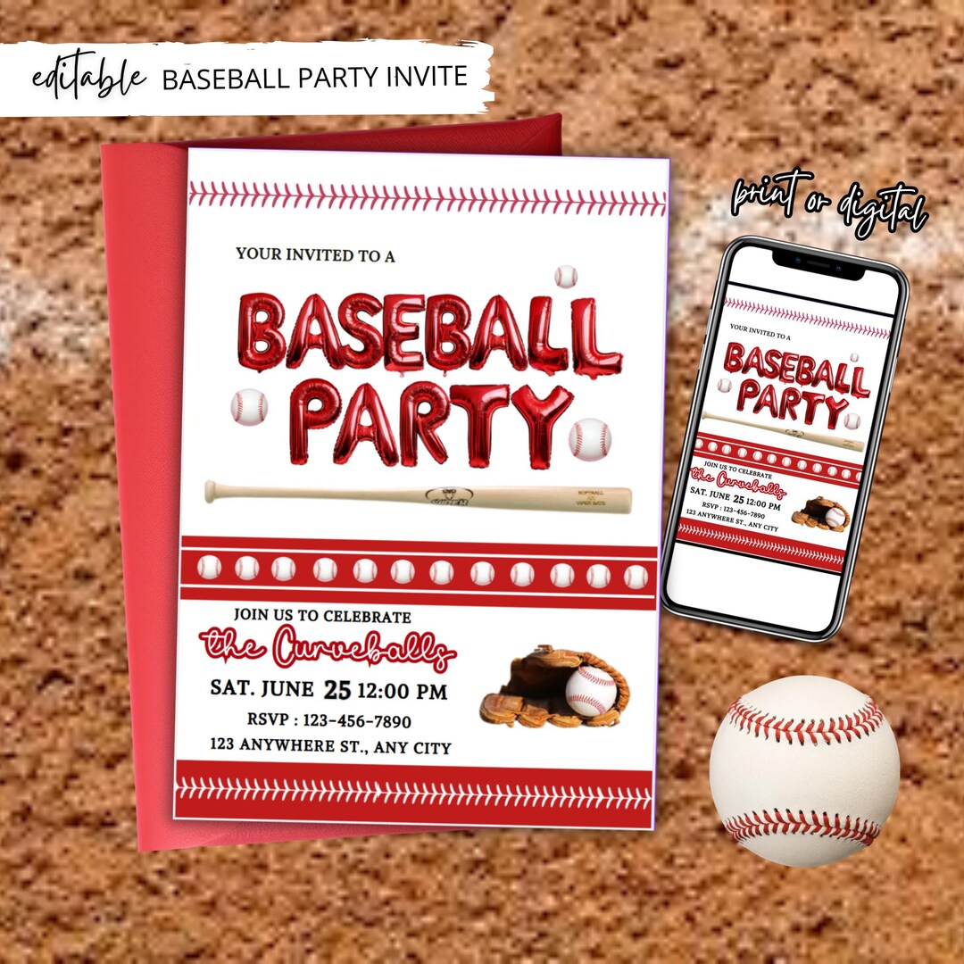 Editable Baseball Party Invitation Template Baseball Team Party Invite ...