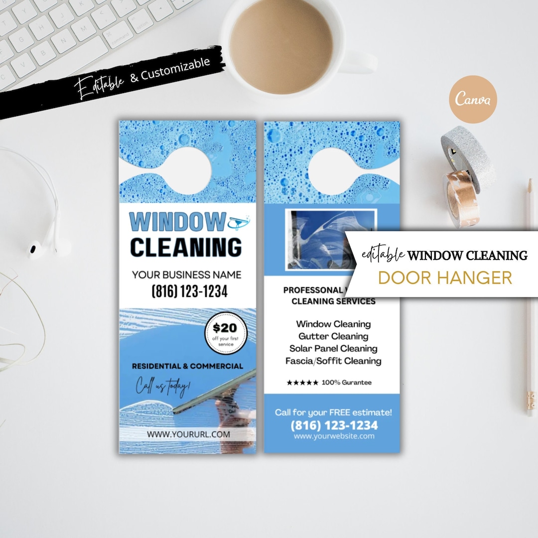 Window Cleaning Door Hanger Template: Business Flyer (canva Editable ...