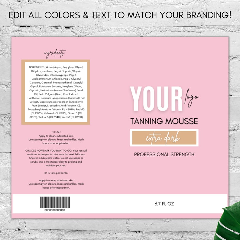 Spray Tan Artist Product Label Template Editable Tanning | Etsy