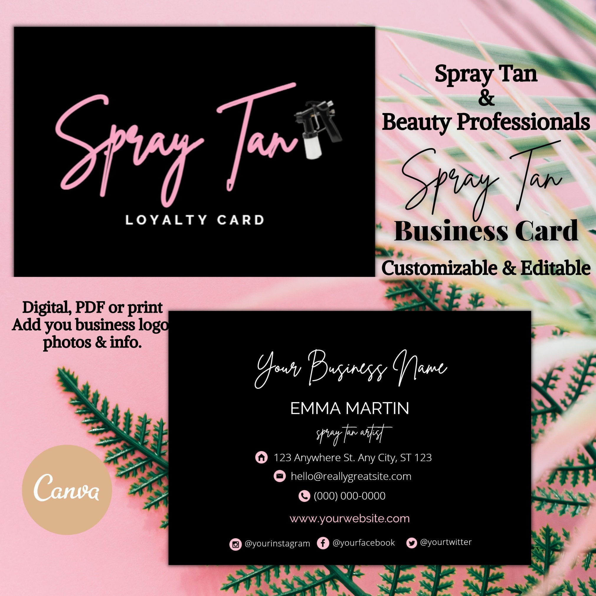 Spray Tanning Business Cards | Digital Download 3.5x2” Inch Business ...
