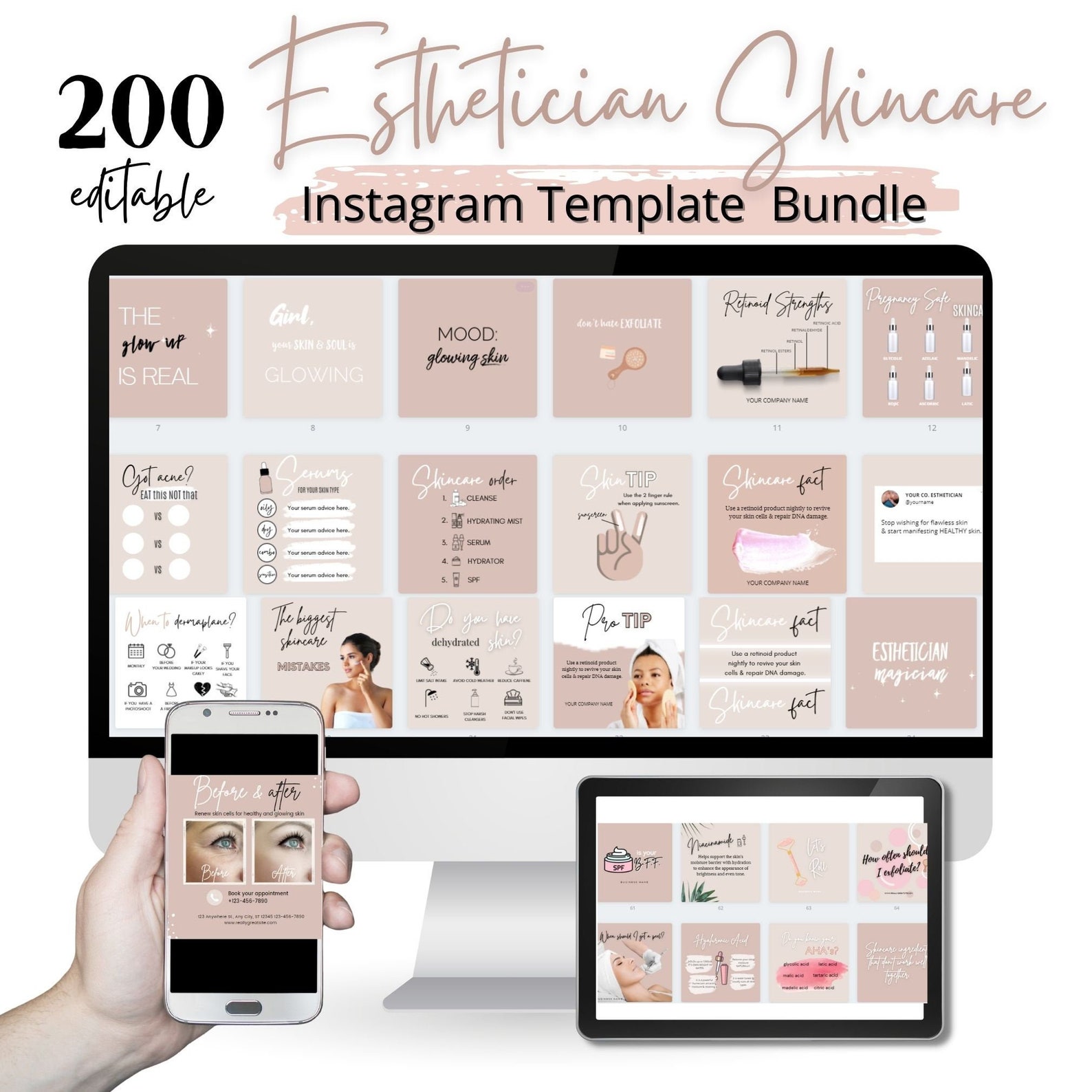 200 Esthetician Templates Bundle Social Media Idea Guide for - Etsy
