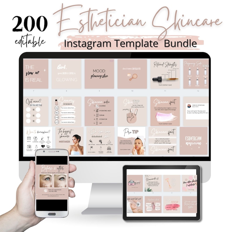 200 Esthetician Templates Bundle Social Media Idea Guide for ...
