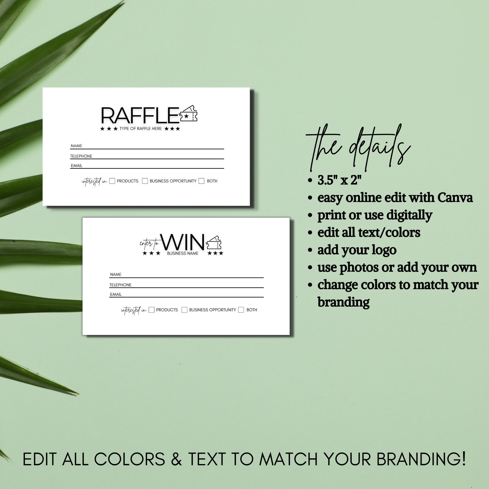 Editable Raffle Ticket Template, Enter to Win Template, Business Raffle ...