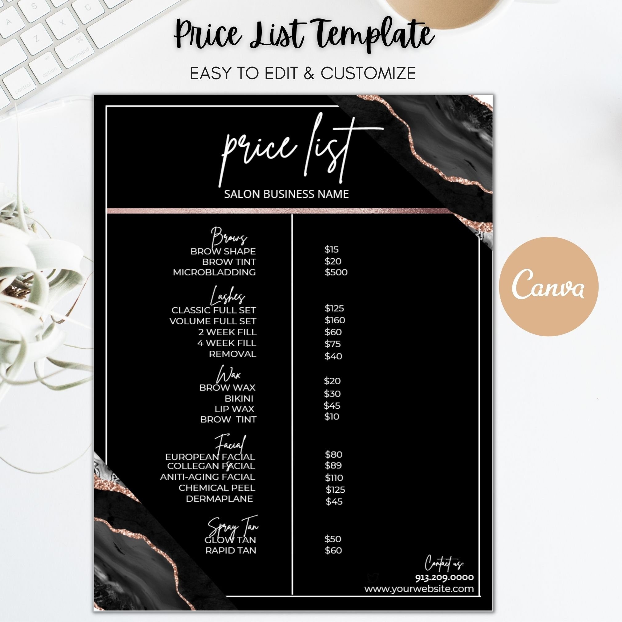 Editable Price List Template, Custom Menu Design, Printable Price Sheet ...