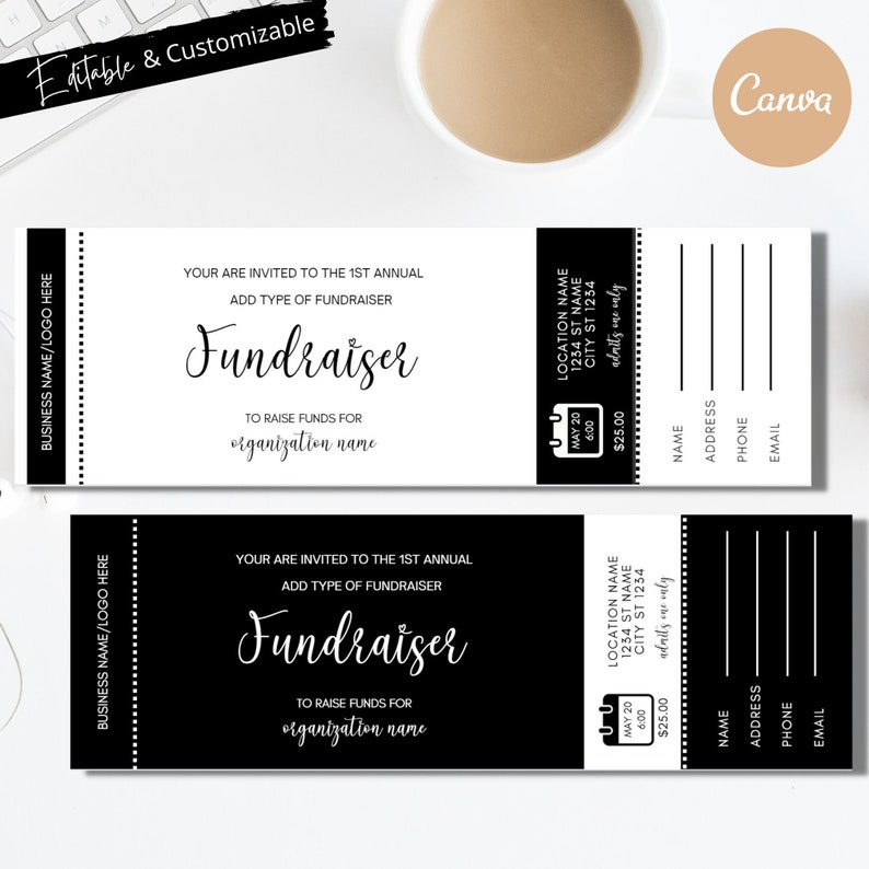 Fundraiser Event Ticket Template, Faux Gold Charity Raffle Ticket With ...