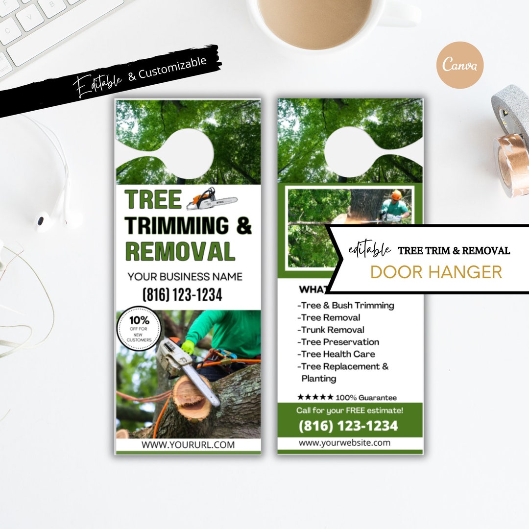 Tree Service Door Hanger Template: Arborist Landscaping Flyer (canva ...