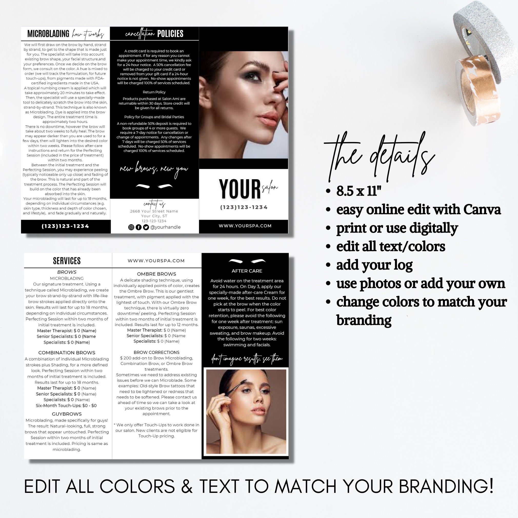 Microblading Brochure, Mircroblading Eyebrows Trifold, Printable ...