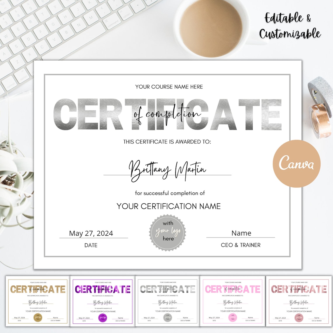 DIY Certificate of Completion Template Printable Course - Etsy