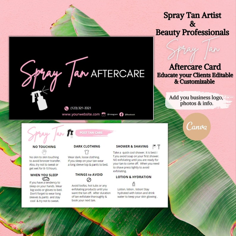 Spray Tan Aftercare Card Spray Tan Post Care Spray Tanning - Etsy
