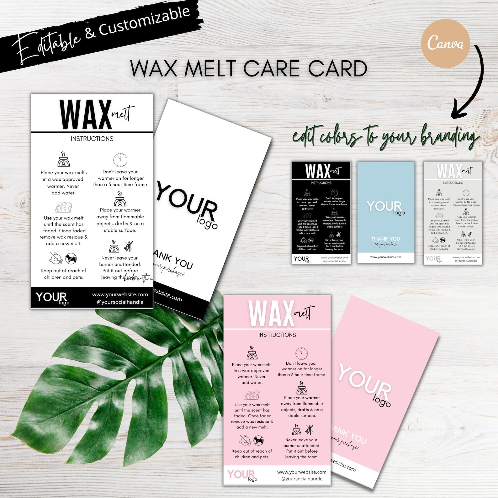 Wax Melts Care Card Template, Editable Wax Melts Care Instructions, Wax ...