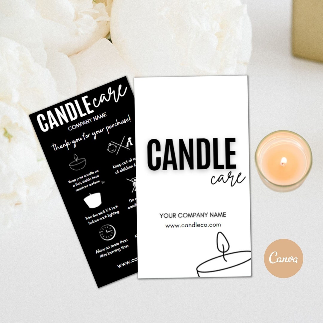 MINI Candle Care Guide Template, DIY Candle Care Cards, Black & White ...