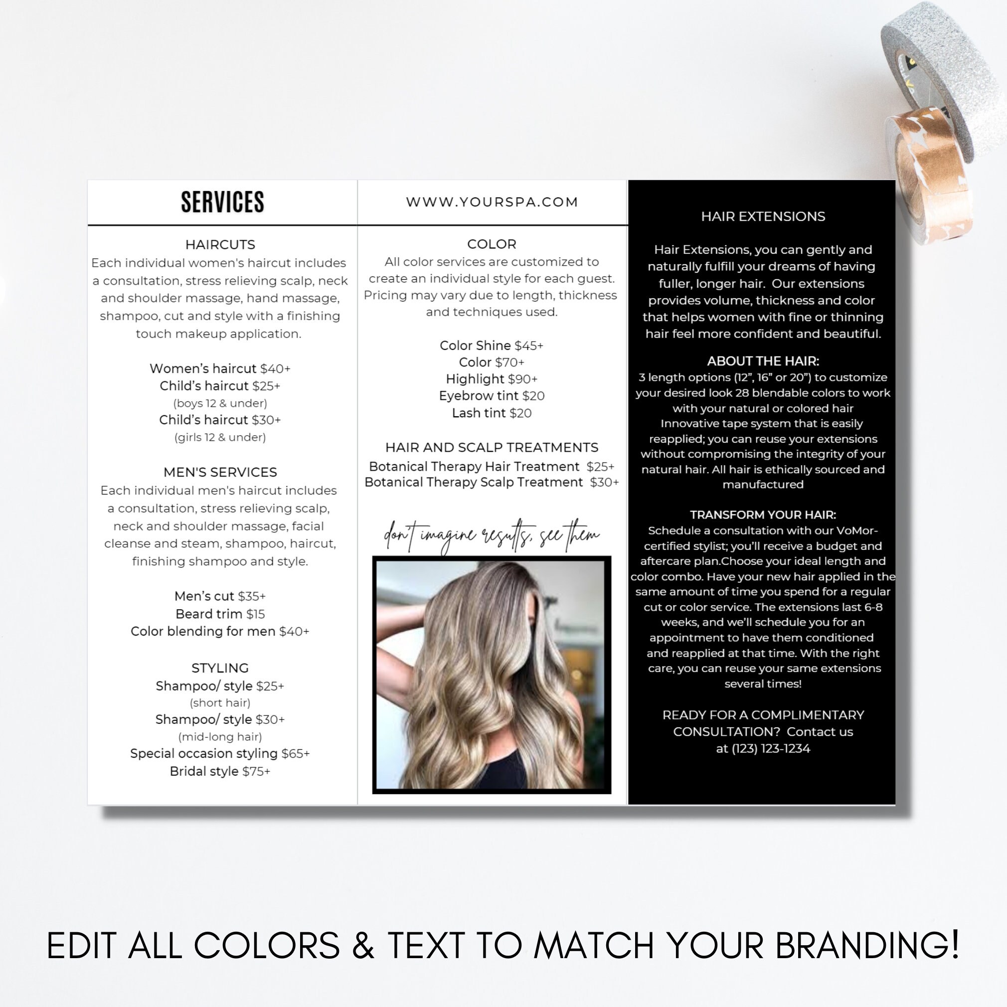 Hair Salon Brochure, Hair Stylist Trifold, Printable Hair Dresser ...