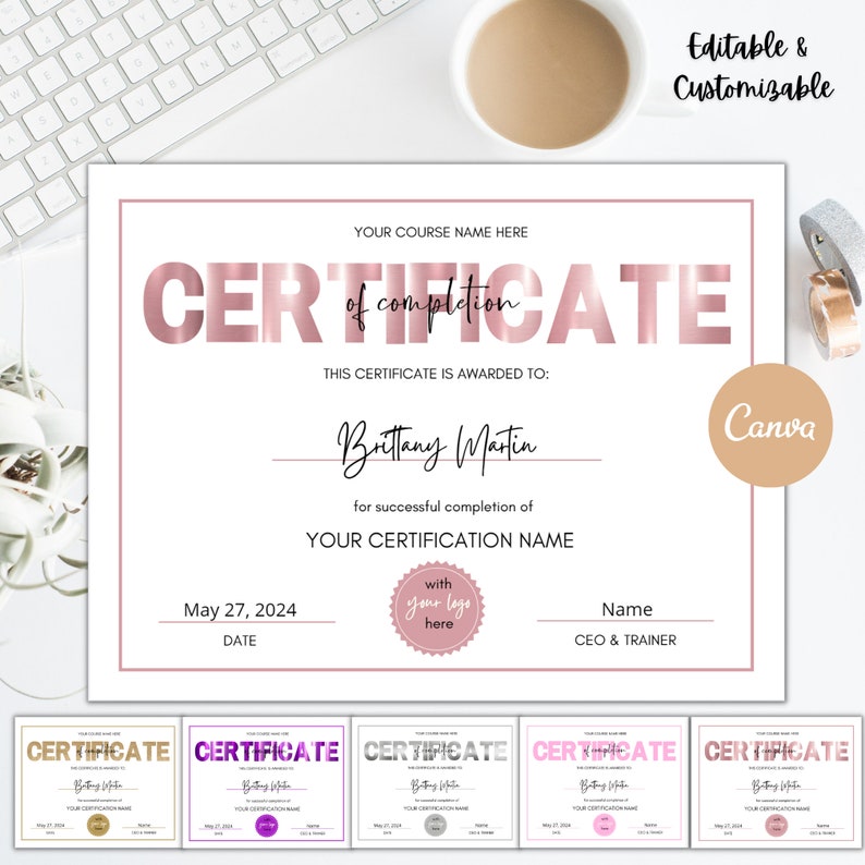 DIY Certificate of Completion Template Printable Course - Etsy