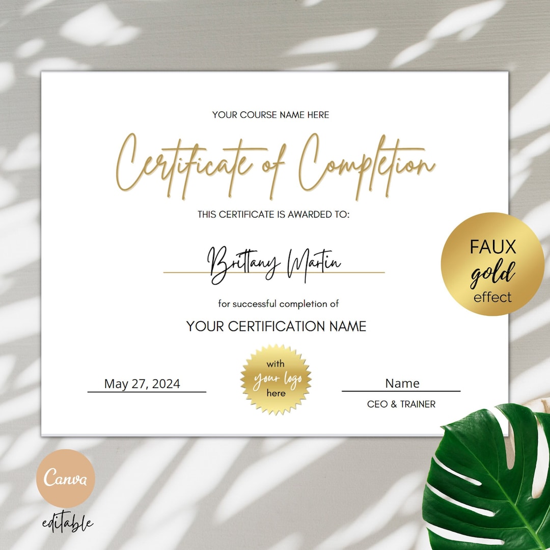 DIY Certificate of Completion Template, Printable Beauty Course ...
