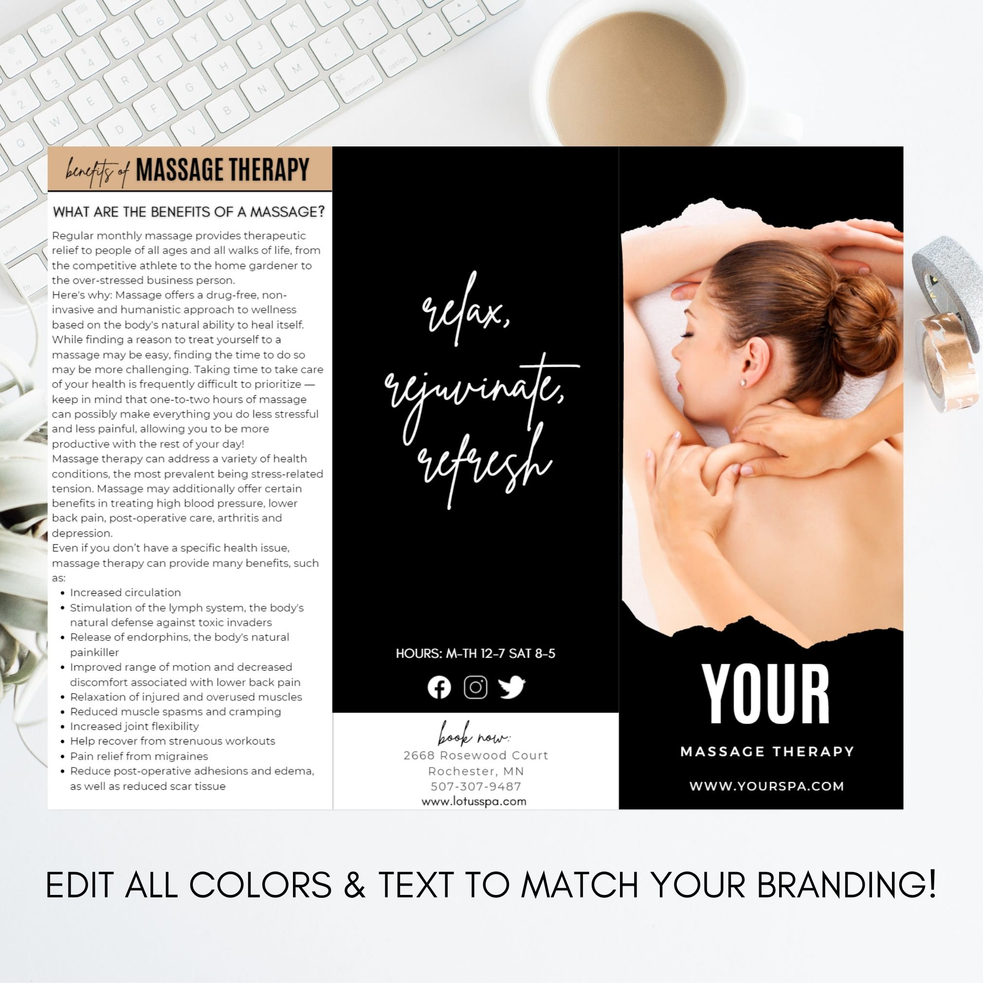 Massage Therapist Brochure, Massage Trifold, Printable Spa Pamphlet ...