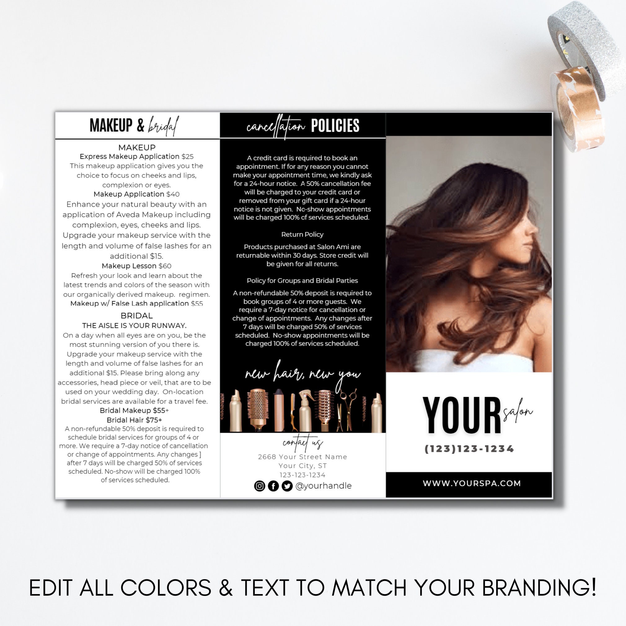 Hair Salon Brochure, Hair Stylist Trifold, Printable Hair Dresser ...
