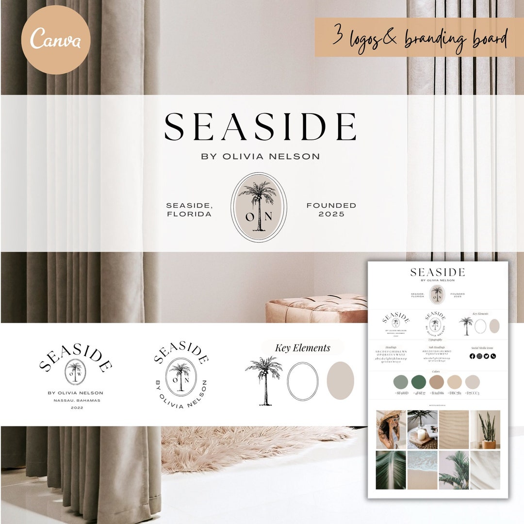 Seaside Palm Tree Logo: Editable Boutique Business Branding (canva ...